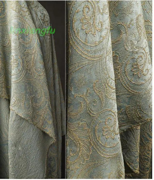 Шелковая ткань с голубым золотым узором | AliExpress