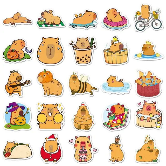 50pcs Cute Capybara Sticker Set Animals Stickers PVC Graffiti Sticker Sticky Aesthetic Decor DIY ...