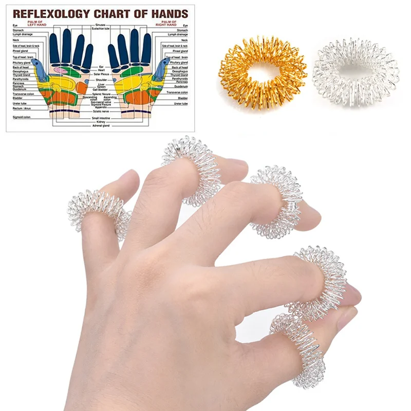 10Pcs Silver Massage Acupuncture Finger Rings Health Care Acupressure ...