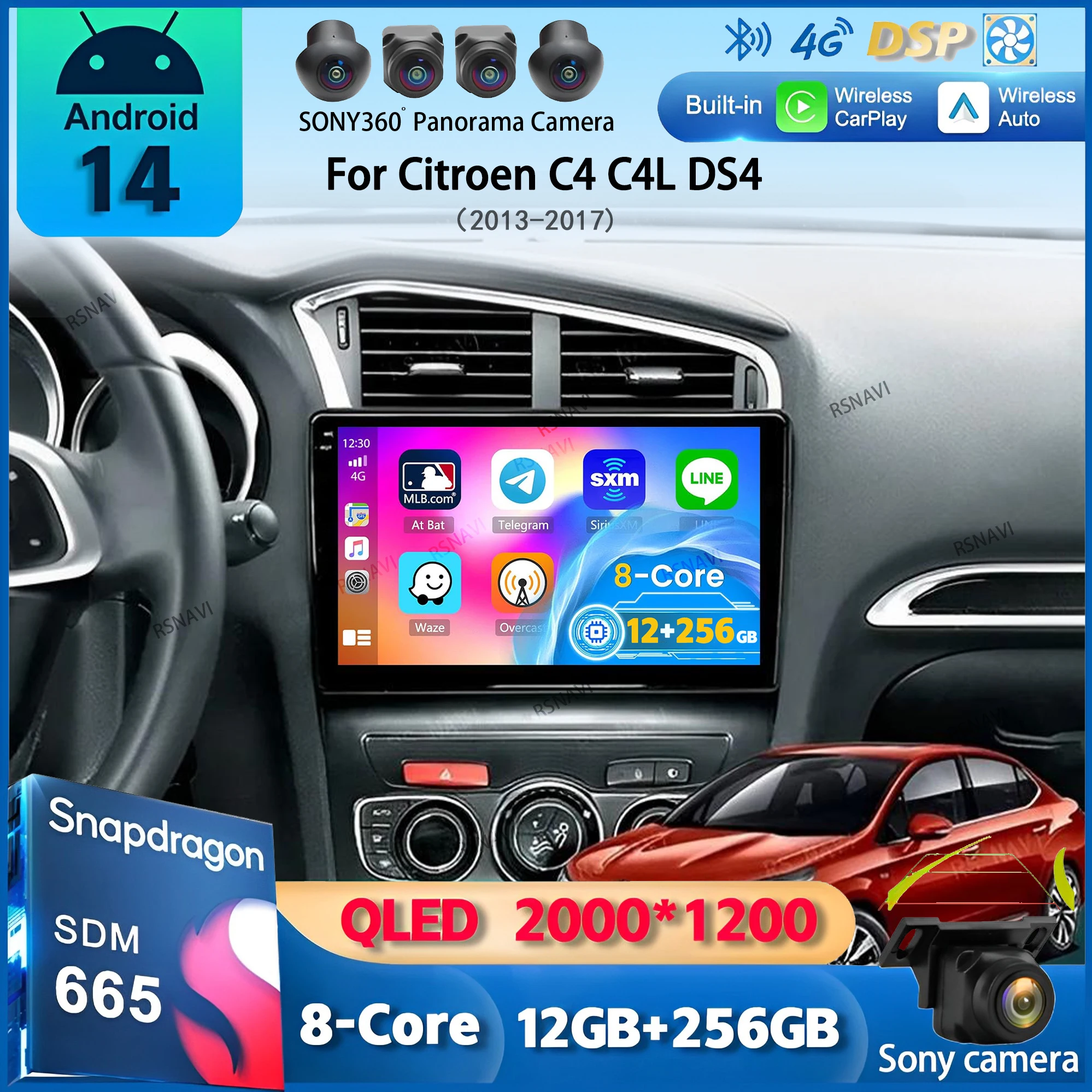 Android 14 Carplay DSP WIF + 4G Автомобильный радиоприемник GPS Мультимедийный плеер для Citroen ...