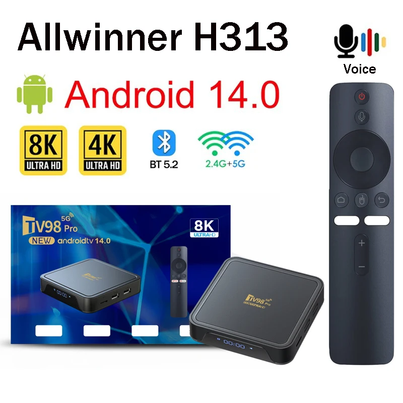 TV98 Pro TV Box Android 14 Allwinner H313 поддержка 8K видео 4K 5G двойной Wifi6 BT5.0 3D ...