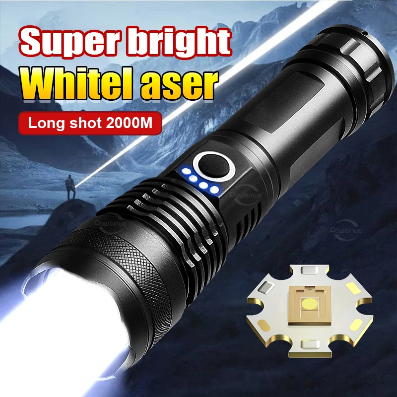 Newest White Laser Rechargeable Flashlight Super Powerful LED Torch ...