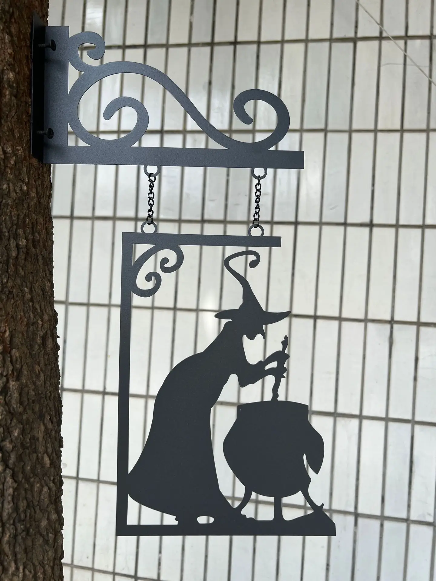 Metal Vintage Witch Shape Cast Iron Garden Corner Sign Mysterious Witch ...