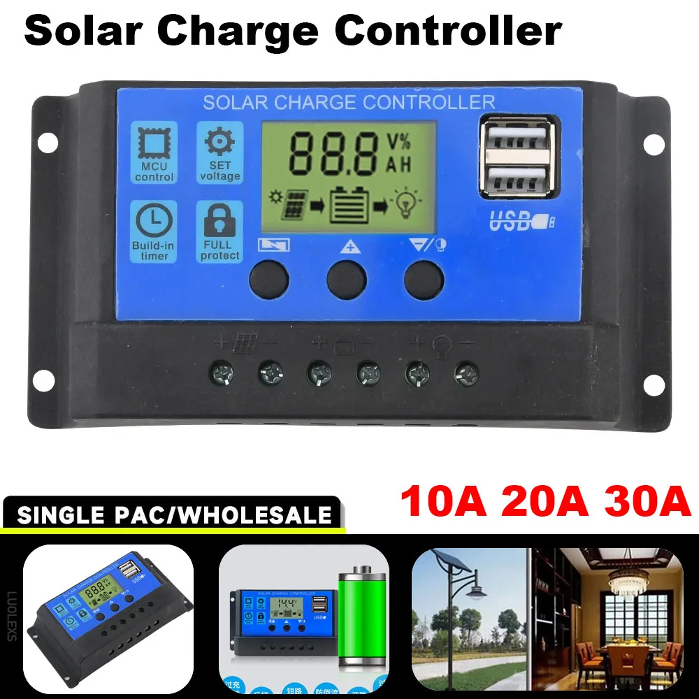 Солнечный контроллер заряда 12 в 24 в 30 А/20 А/10 А | AliExpress