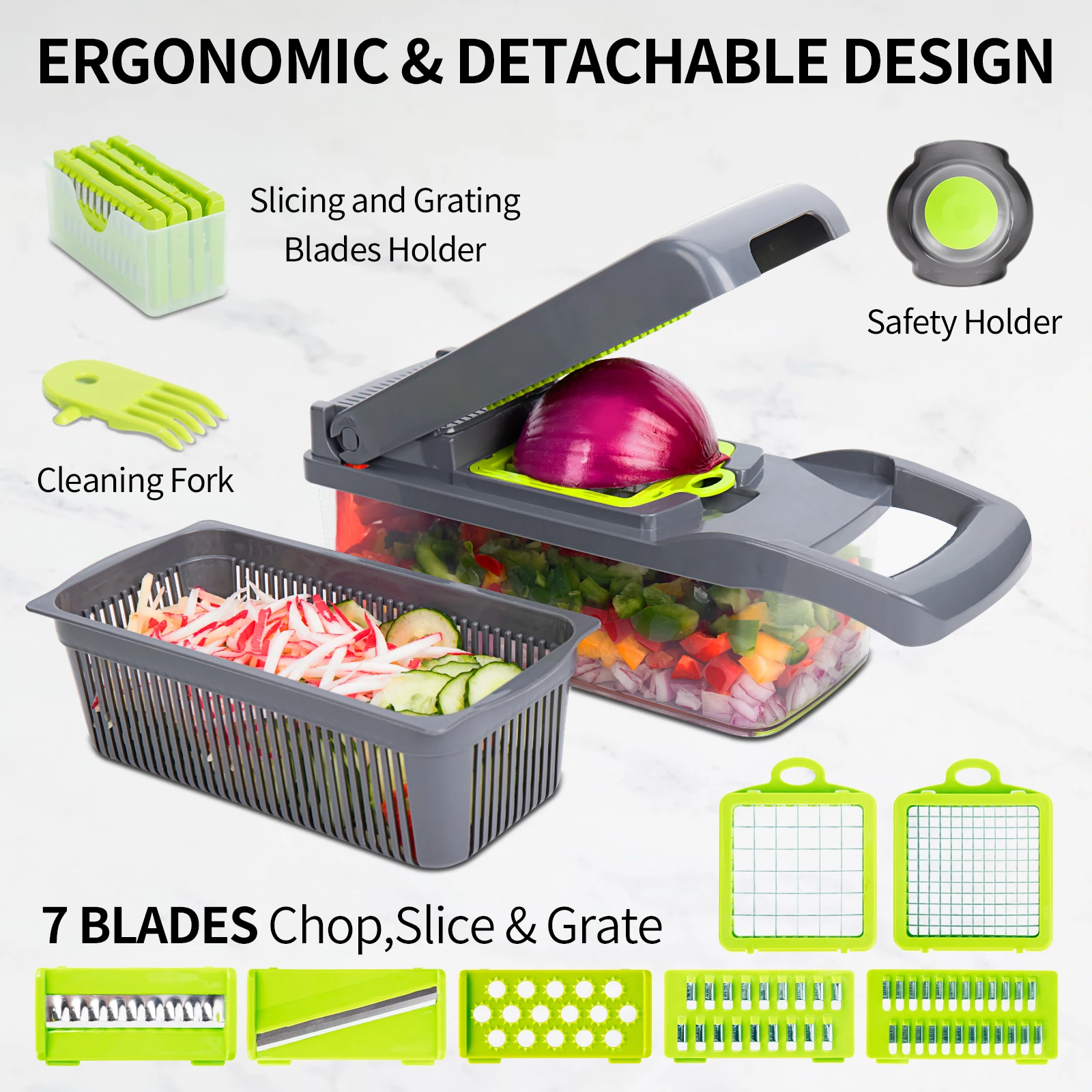 Multifunctional Vegetable Cutter Shredders Slicer with Basket Fruit ...