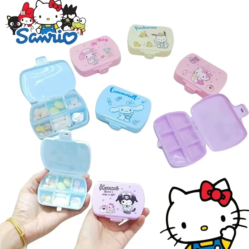 Sanrio Hello Kitty Pill Box Kuromi Cinnamoroll 6-сеточный аптечка мини ...