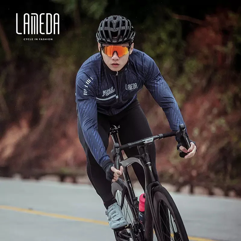 LAMEDA Printed Men's Jacket Cycling Thermal Fleece Jersey Long Sleeves ...