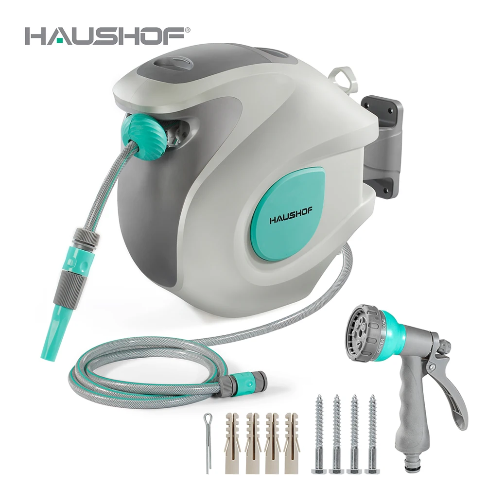 Выдвижная садовая катушка для шланга HAUSHOF, блокировка шланга 20 + 2 ...