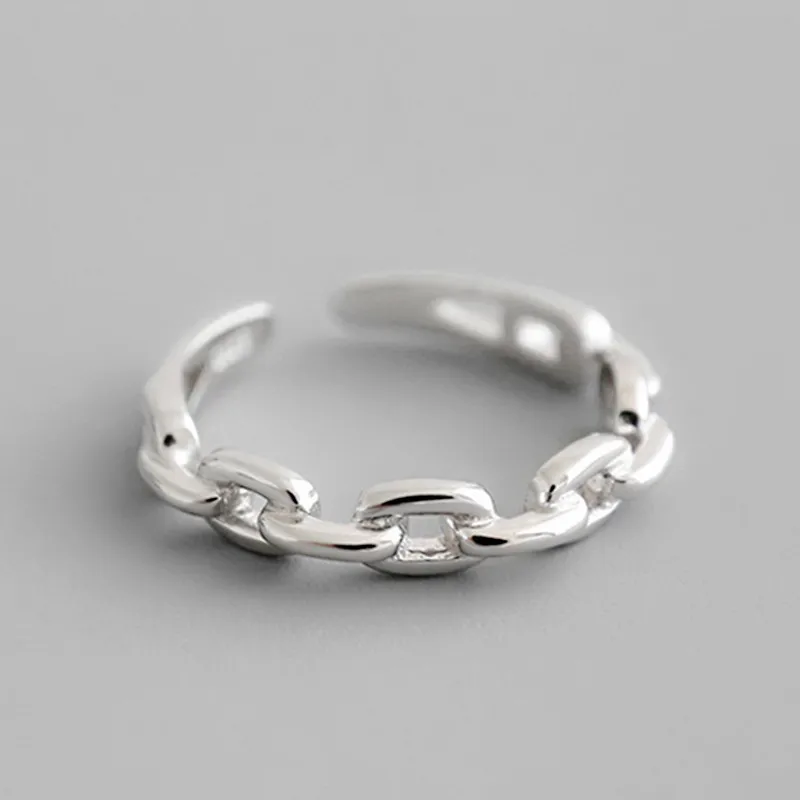 925 Sterling Silver Adjustable Rings For Women Cuba Chain Luxury Fine Jewelry Vintage Wedding ...