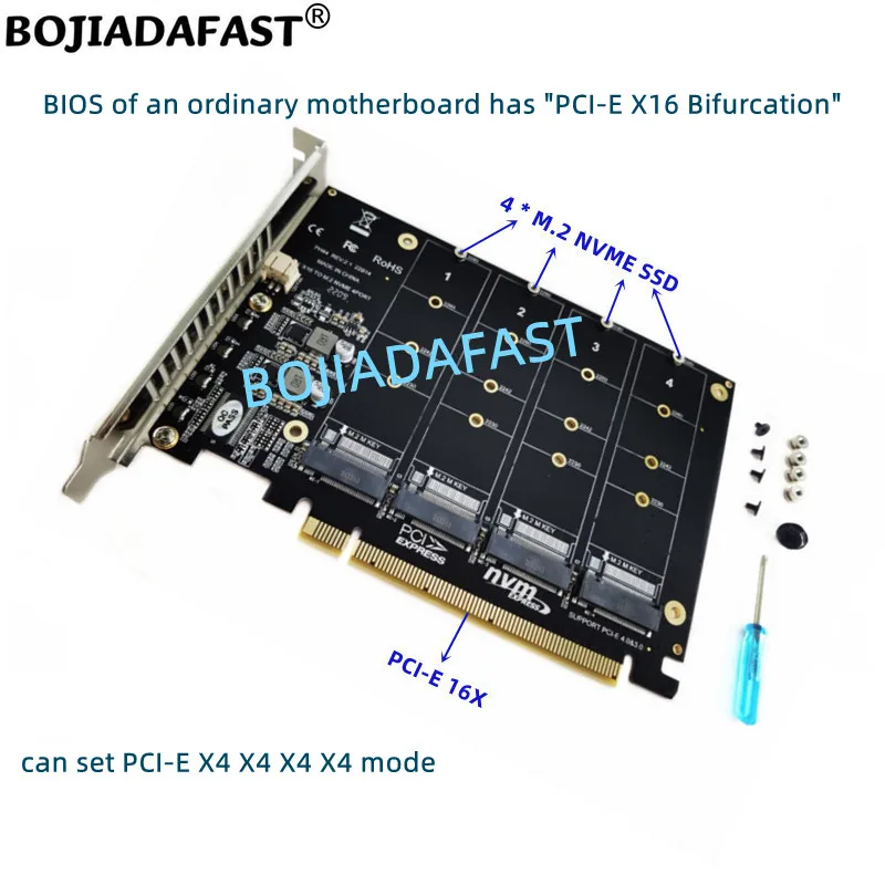 PCI-E 4.0 16X–4 x NGFF M.2 Key-M 2280 M2 NVME SSD-адаптер расширения ...
