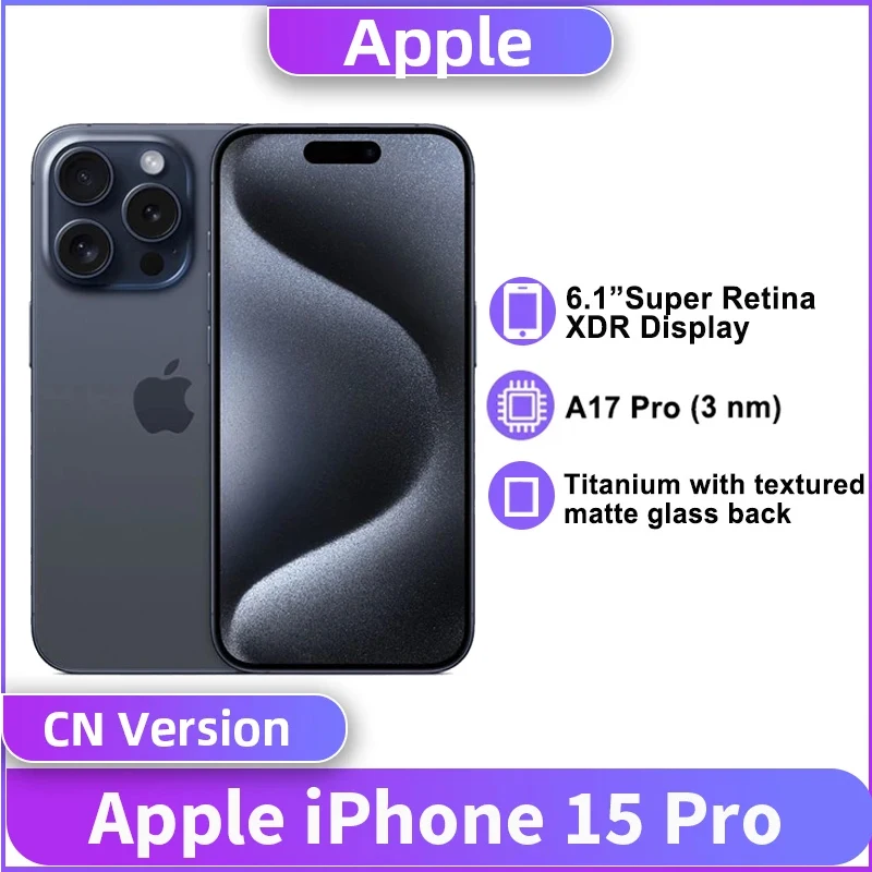 Оригинальный Apple iPhone 15 Pro A3104 8 ГБ ОЗУ 256 ГБ/512 ГБ/1 ТБ ПЗУ 6,1 "120 Гц Super Retina ...
