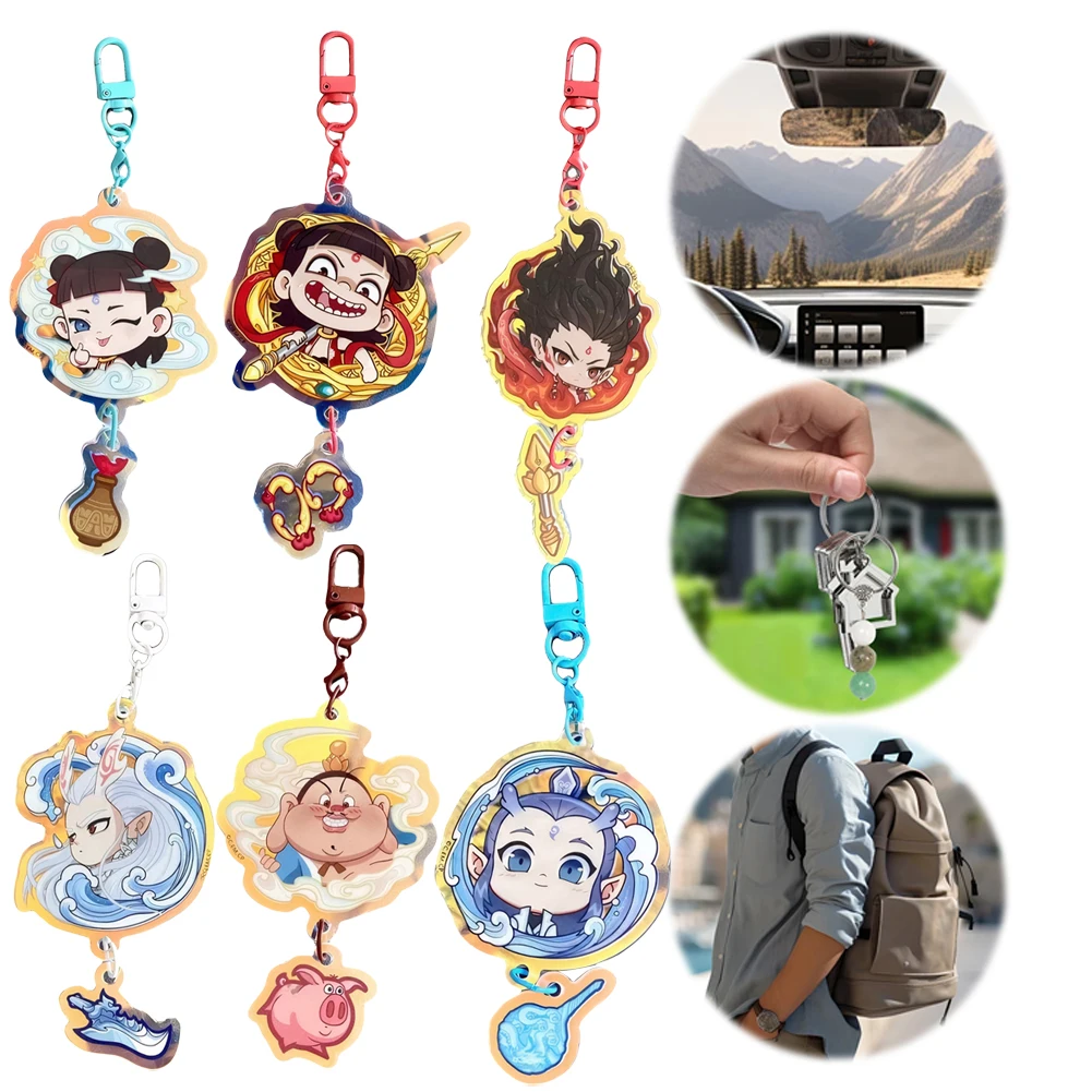 Movies Peripheral Ne Zha Keychain Pendant Acrylic Keychain Ne Zha Key ...