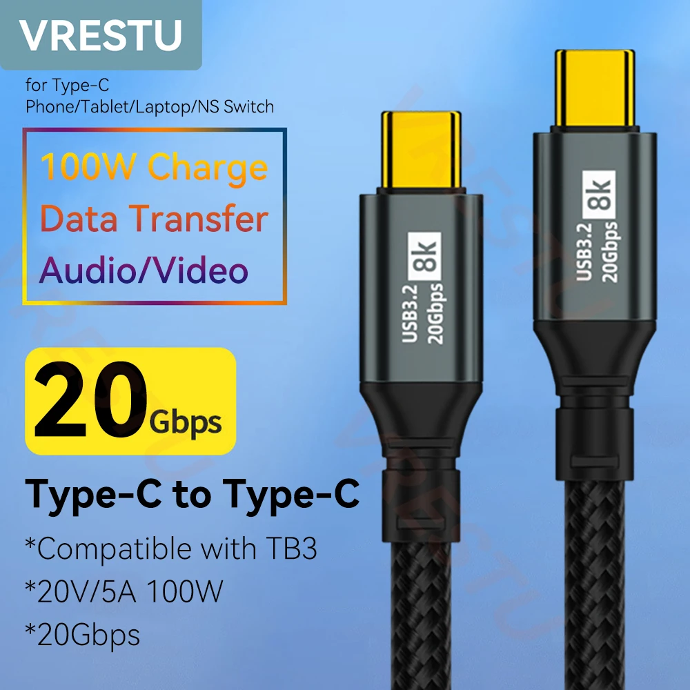 Кабель USB 3.2 usb-c на Type-C PD100W 8K @ 60 Гц 20G USBC для ThunderBolt3 TB3 Macbook iPad ...