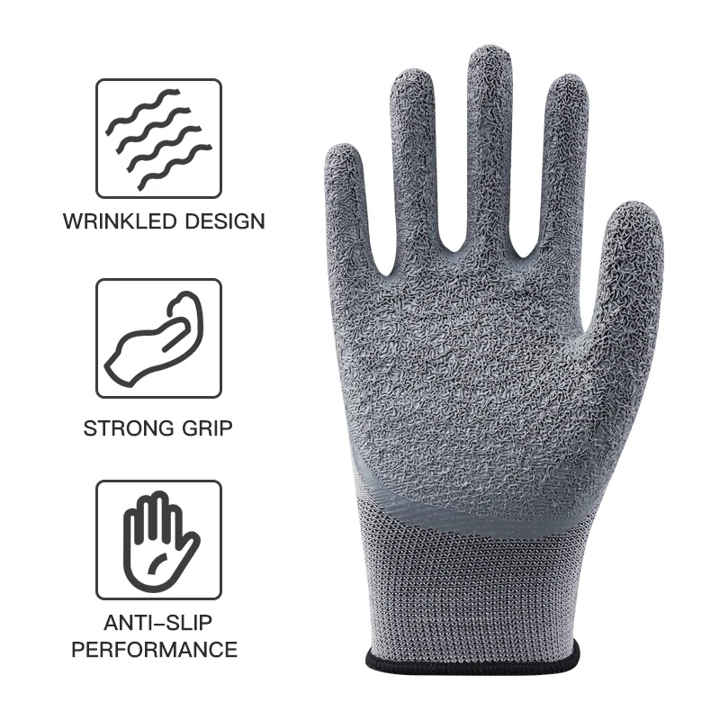 Abrasion Resistance Latex Gloves Crinkle Palm Coated Good Grip Man Work Glove Grey Nylon Hand Protection Safety Working Gloves AliExpress
