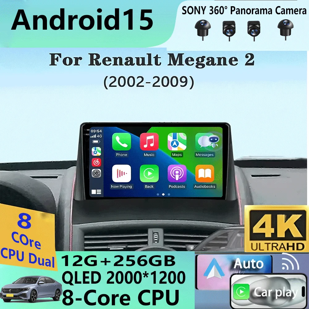 Android 15 Carplay Auto для Renault Megane 2 2002 2003 2004 2005 2006 ...
