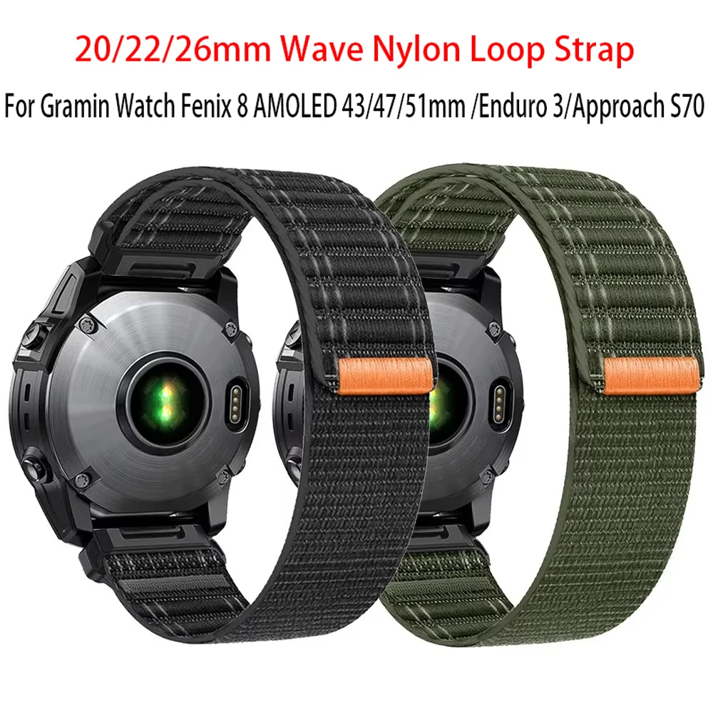Quickfit 20 22 26mm Wave Loop Nylon Strap For Garmin Watch Fenix 6 6S 7 ...