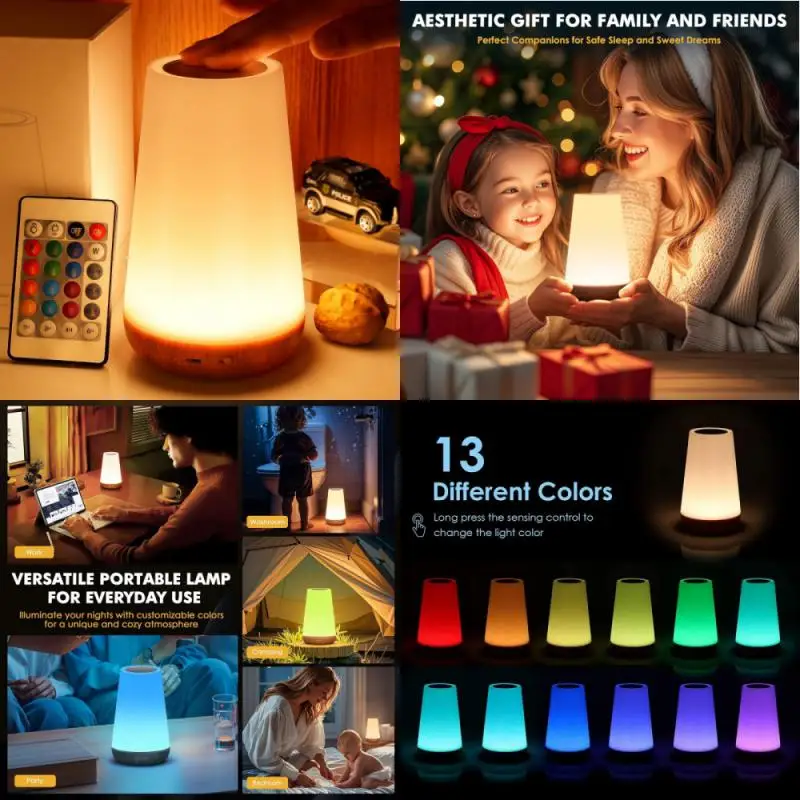 Table Lamp Bedside Lamp For Bedroom 13 Color Changing Touch Night Light ...