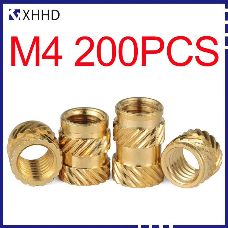 200pcs M4 Insert Nut Brass Hot Melt Female Knurled Thread Inserts Copper