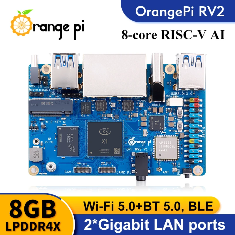 Orange Pi RV2 8 ГБ ОЗУ RISC-V AI Одноплатный компьютер 2 TOPS NPU WiFi ...