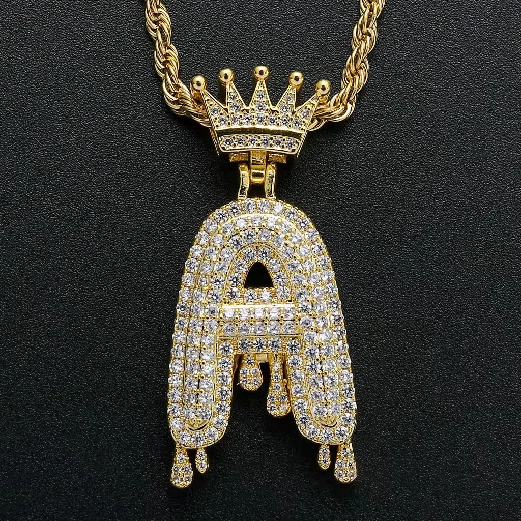 Хип-хоп Iced Out Bling Cubic A-Z Drip Crown Циркон Начальные буквы ...