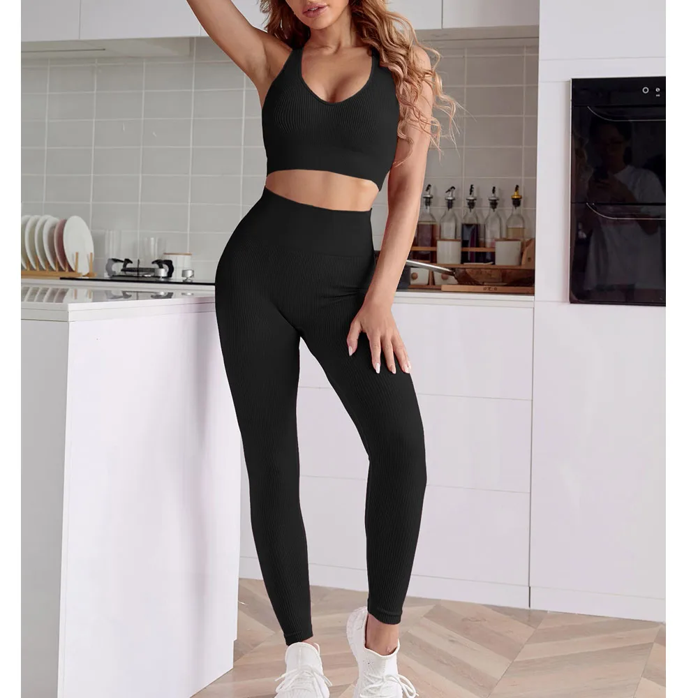 Бесшовный комплект для йоги из 2 предметов, женский спортивный ...