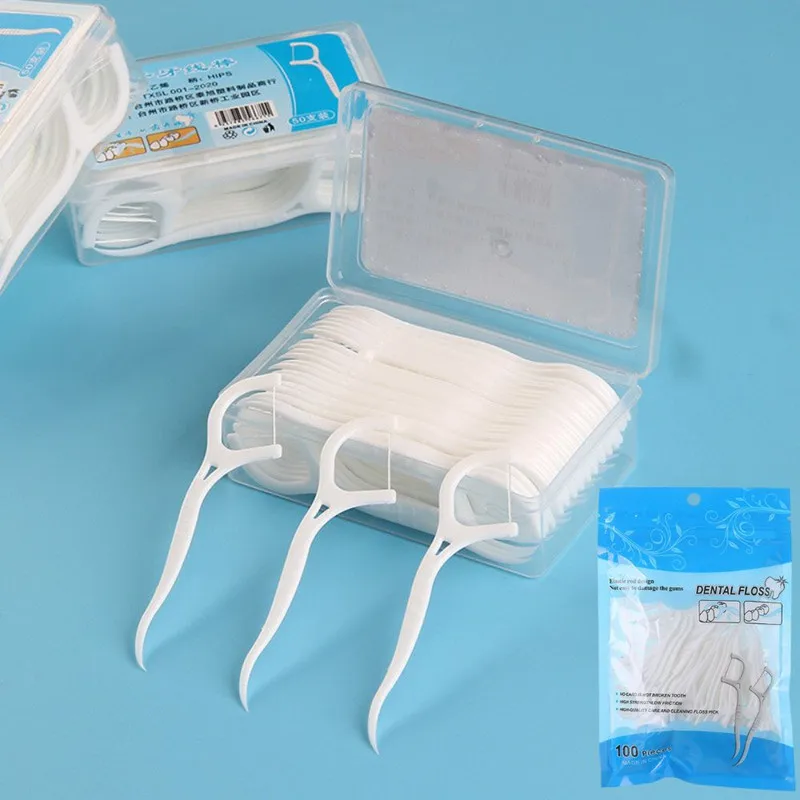 50/100pcs Dental Floss Disposable Flosser Picks Toothpicks Teeth Stick ...