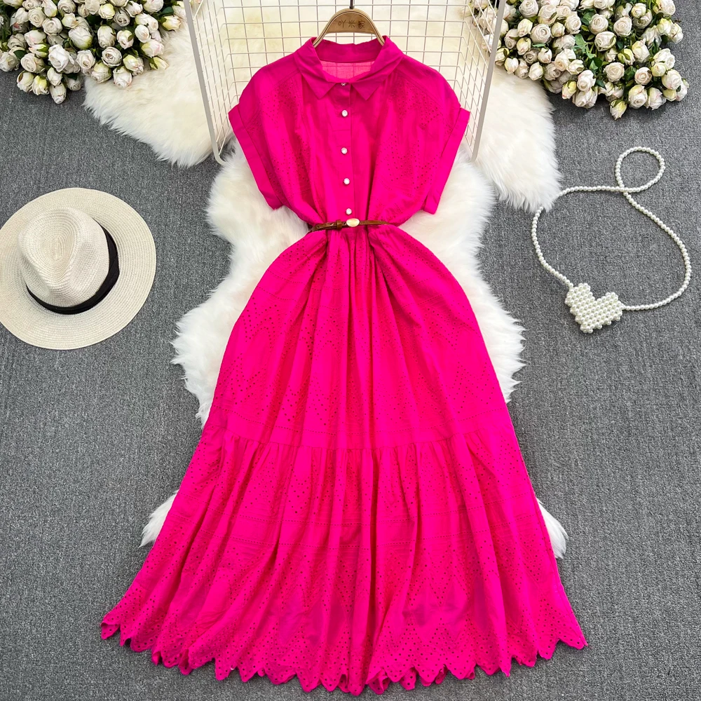 Женское богемное платье-трапеция с высокой талией и отложным воротником ...