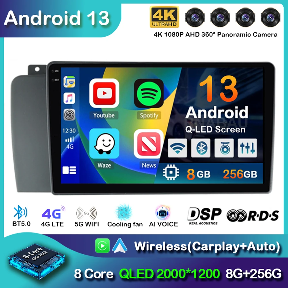 Автомобильное радио Android 13 Carplay для Volvo XC70 V70 S60 2004 2005 2006 2007 2008 2009 ...