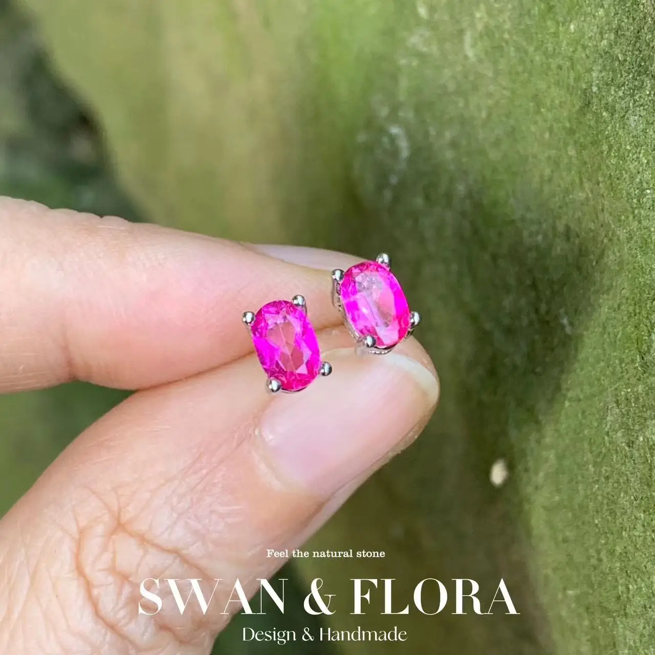Серьги-гвоздики из серебра 925 с розовым топазом | AliExpress