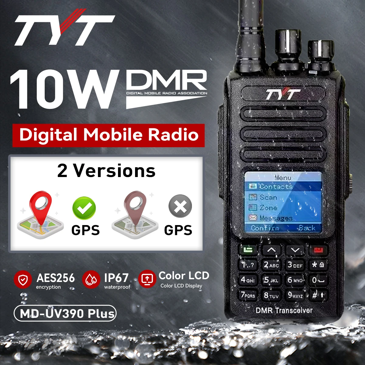 TYT MD-UV390 PLUS 10 Вт рация Aes256 радио UV390 PLUS GPS IP67 опция ...