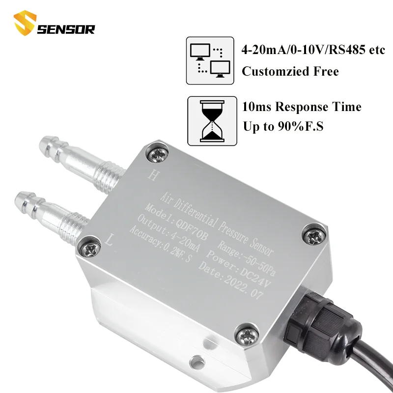 Air Differential Pressure Sensor 100pa 500pa Wind Pressure Transmitter ...