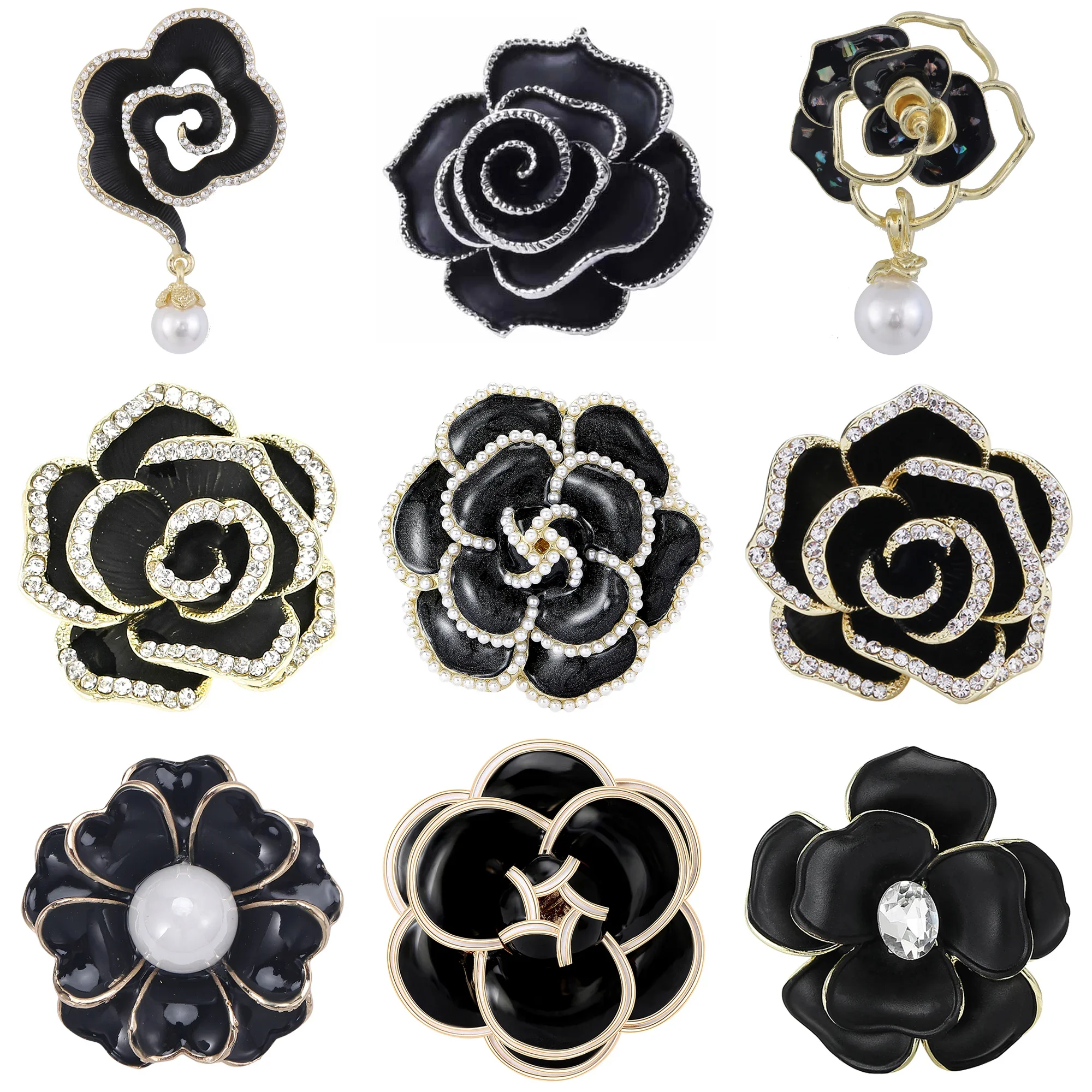 Броши с изображением камелии со стразами для женщин, эмаль, цветочный ...