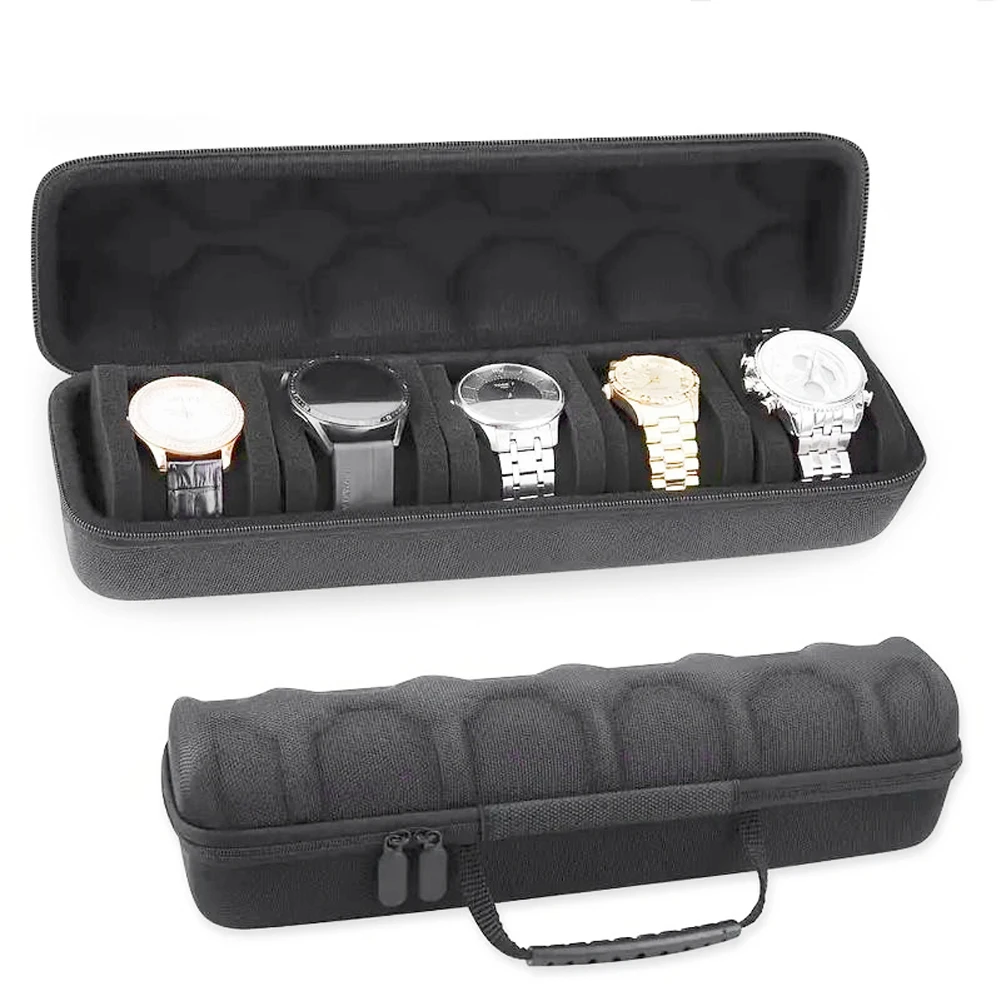 5-Slot Watch Travel Case Roll Soft Foam Pillows Hard Watch Box Storage ...