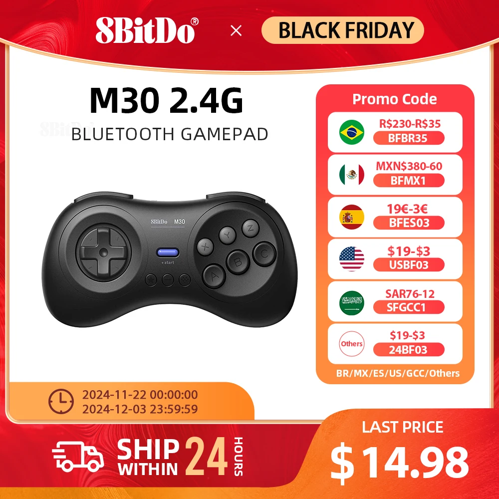 Беспроводной контроллер 8bitdo-M30 2,4G, геймпад для Sega Genesis Mini ...