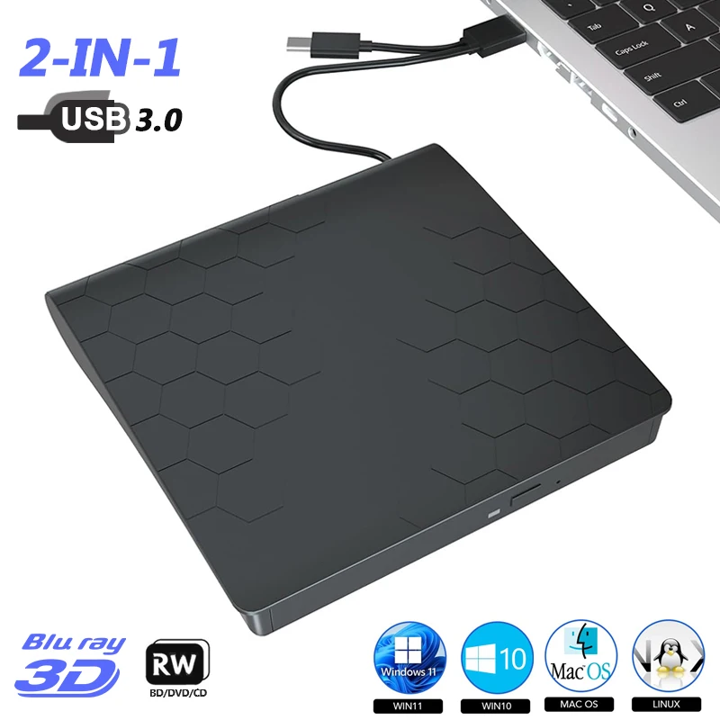 Внешний Blu-ray USB3.0 Type-C CD DVD BD RW Player Burner Портативный ...