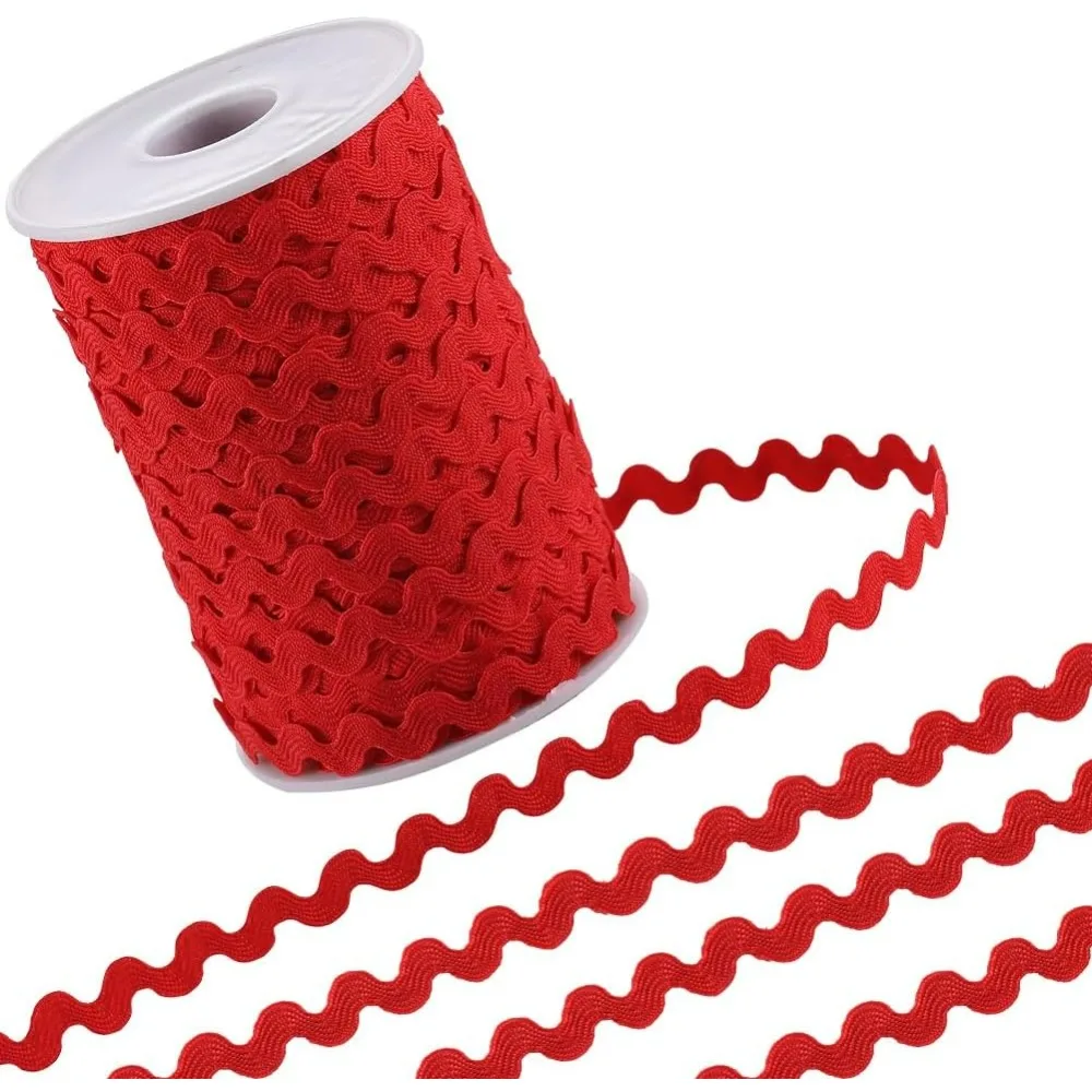 54.6Yds/50m RIC Rac Trim Ribbon Red Wave Bending Fringe Trim 0.2"/5mm ...