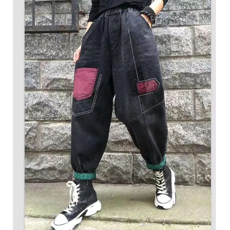 Женские хлопковые джинсовые шаровары, свободные винтажные джинсы в ...