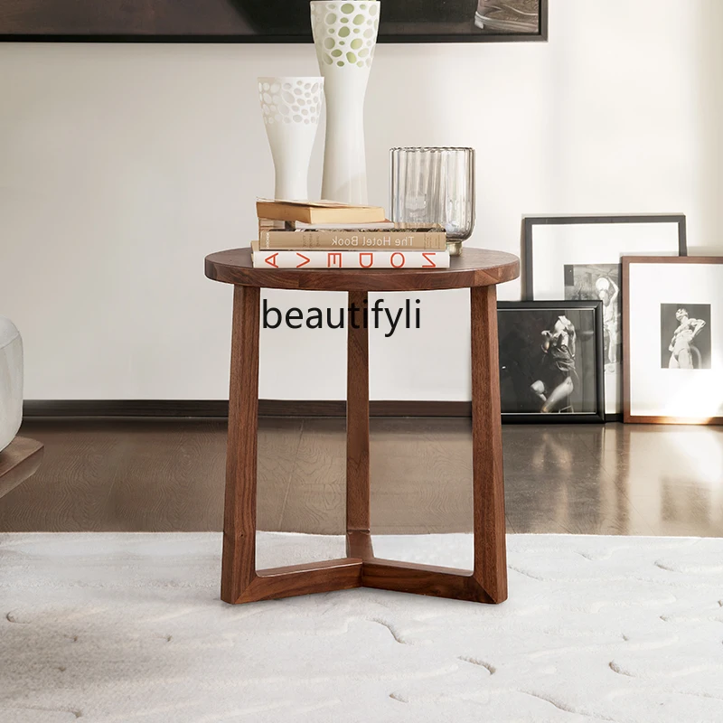 Скандинавский угловой стол из массива дерева, черный ореховый круглый ...