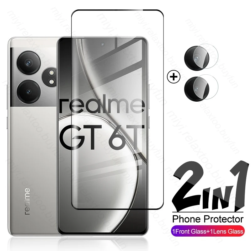 Для Realme GT 6T 5G Чехол 2в1 9H Закаленное стекло с изогнутыми краями ...