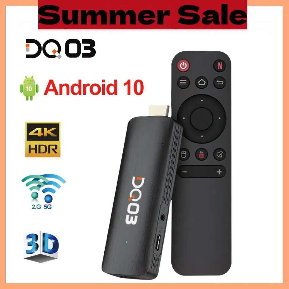 DQ03 Mini TV Stick Android 10 QuadCore ARM Cortex A53 2G16G Поддержка 4K@60fps HDR10+ 2.4G&5.8G ...