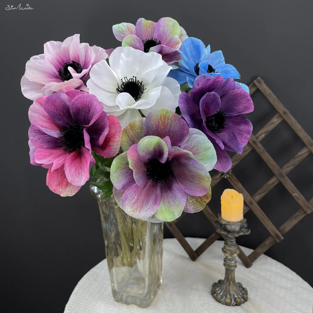 SunMade шелковые искусственные анемоновые ветки синие | AliExpress