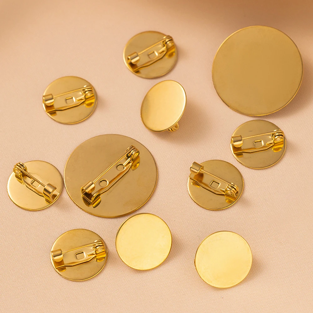 5pcs Gold Stainless Steel Flat Brooch Blank Flat Trays Pin Back with ...