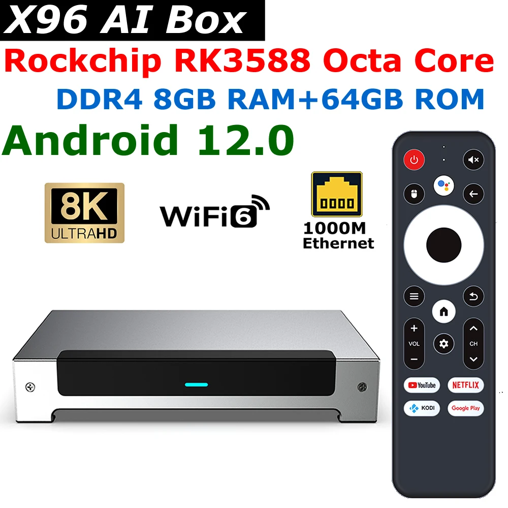 X96 AI BOX Android 12 TV Box Rockchip RK3588 Восьмиядерный DDR4 8 ГБ ...