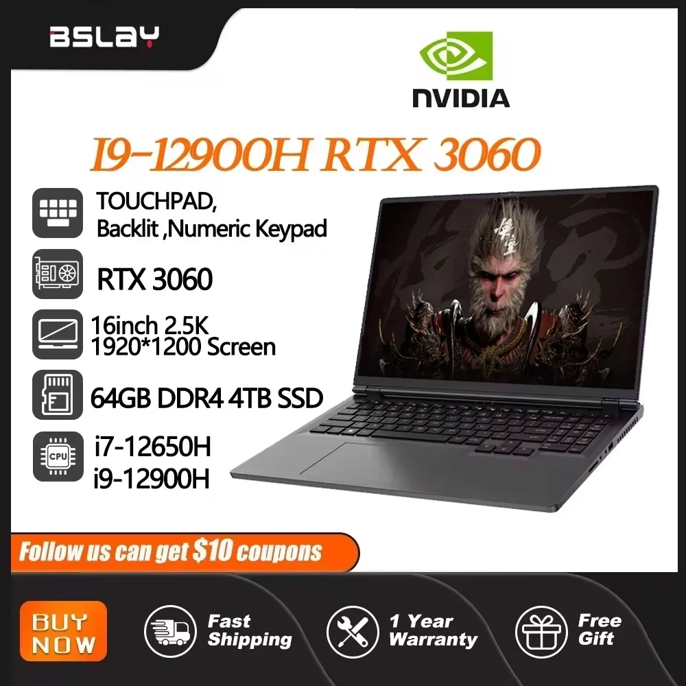 Игровой ноутбук BSLAY, 16", 8/256ГБ, 16/512ГБ, 16ГБ/1ТБ, 32/512ГБ, 32ГБ ...
