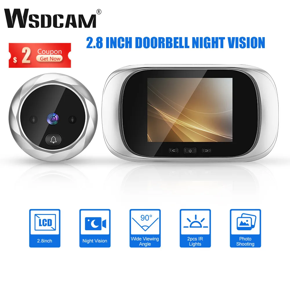 Дверной глазок с камерой ночного видения Wsdcam 2,8 дюйма | AliExpress