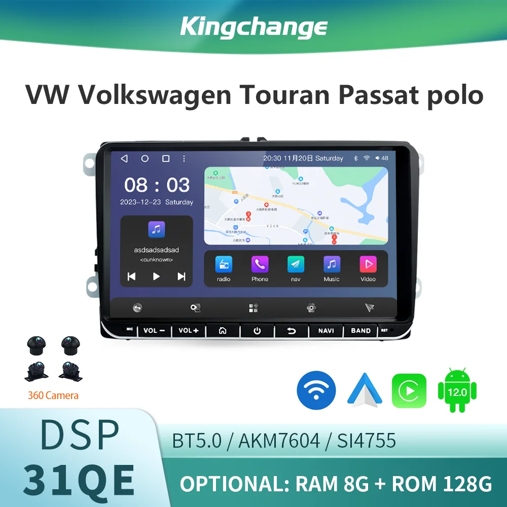 Автомагнитола Kingchange 9 дюймов, мультимедийный плеер на Android 12,0, с GPS, Wi-Fi, DSP ...