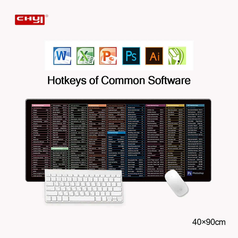 40 × 90 см, коврик для мыши Engish с горячими клавишами PS PR CAD, японский и китайский языки ...