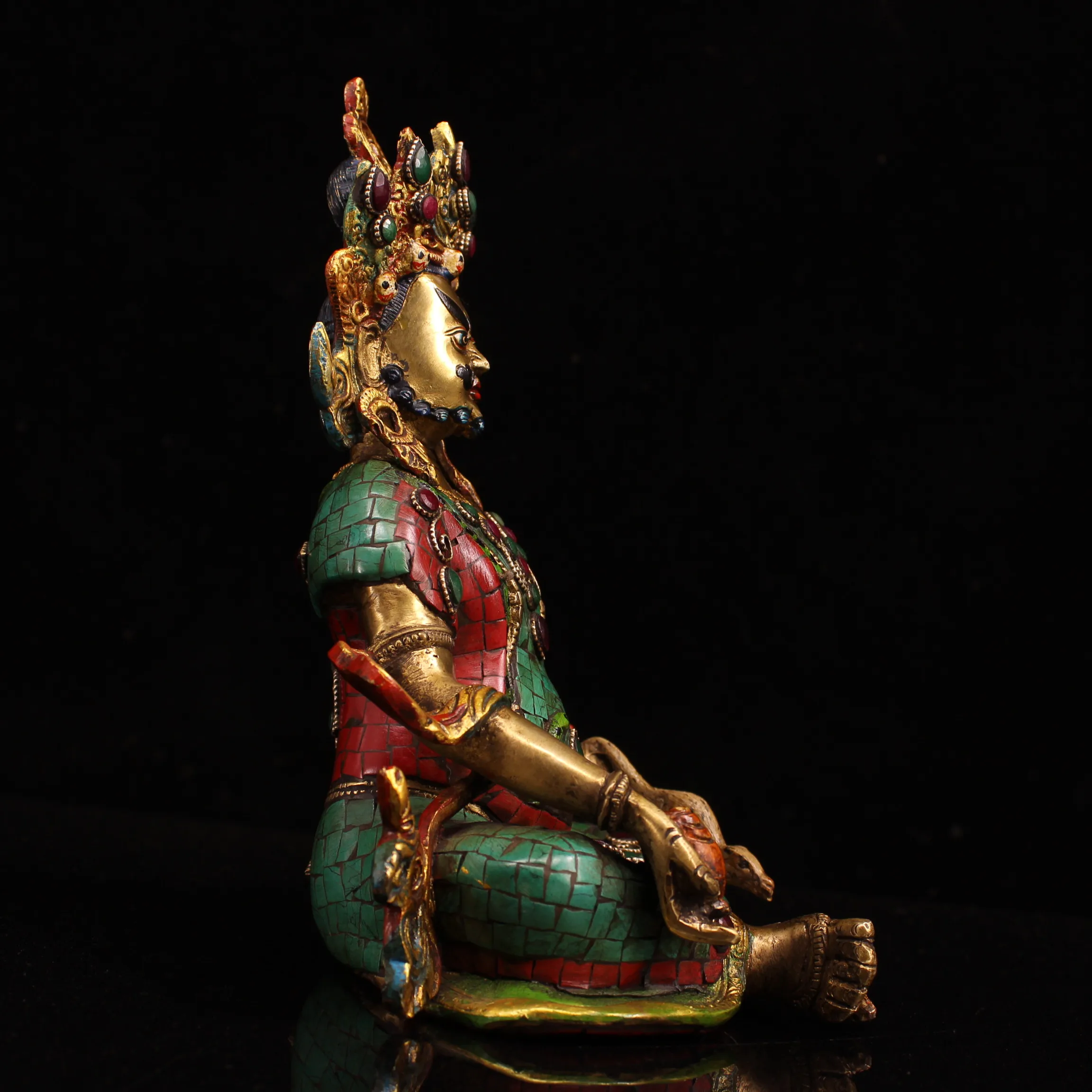 10" Tibetan Temple Collection Old Bronze outline in gold mosaic Gem ...