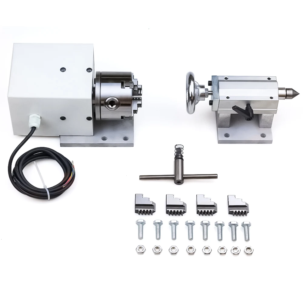 4th Axis Dividing Head 6:1 Rotation Axis Cnc Rotary Axis 4 Jaw Chuck 80mm Activity Tailstock For ...