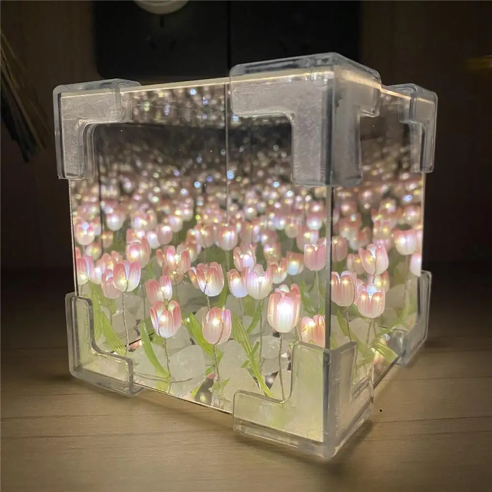 Tulip Nightlight Handmade Diy Material Cube Tulip Mirror Bedroom Decor ...